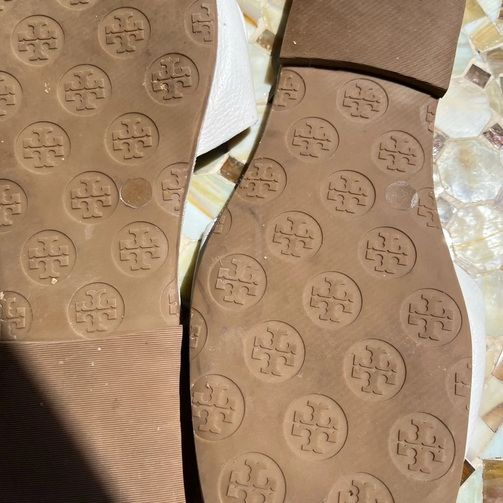 Tory Burch | Shoes | Tory Burch White Leather Slide Sandals With Gold ...